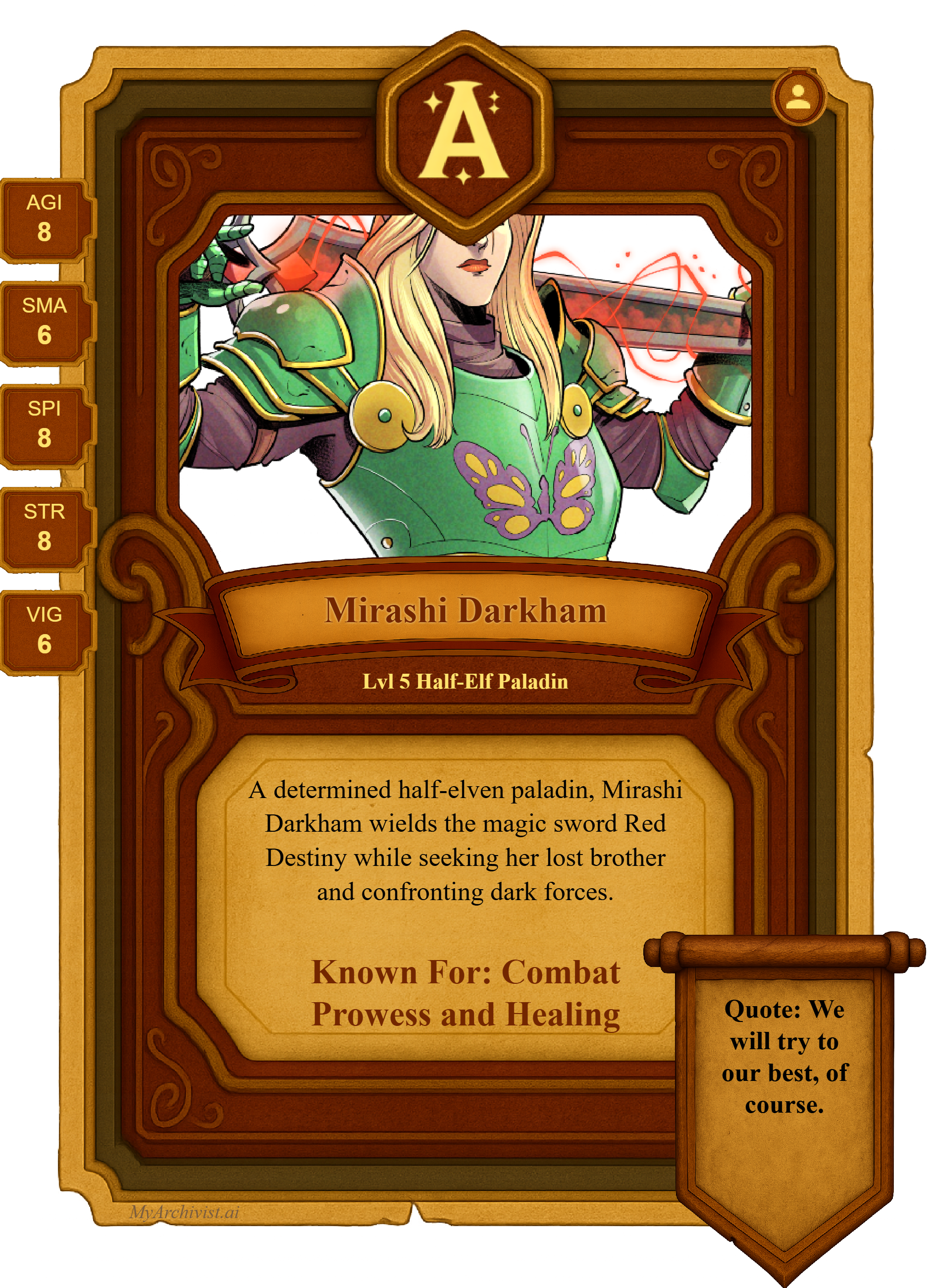 Mirashi Darkham - Character Trading Card | Archivist